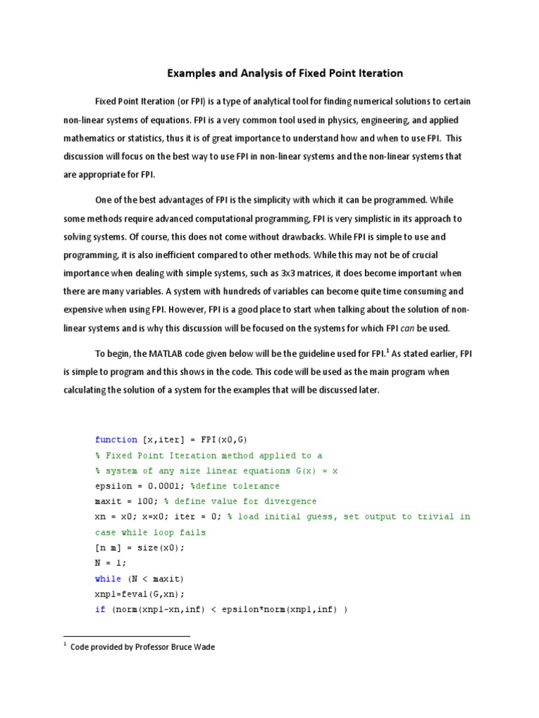 Examples and Analysis of Fixed Point Iteration | PDF | Nonlinear System ...