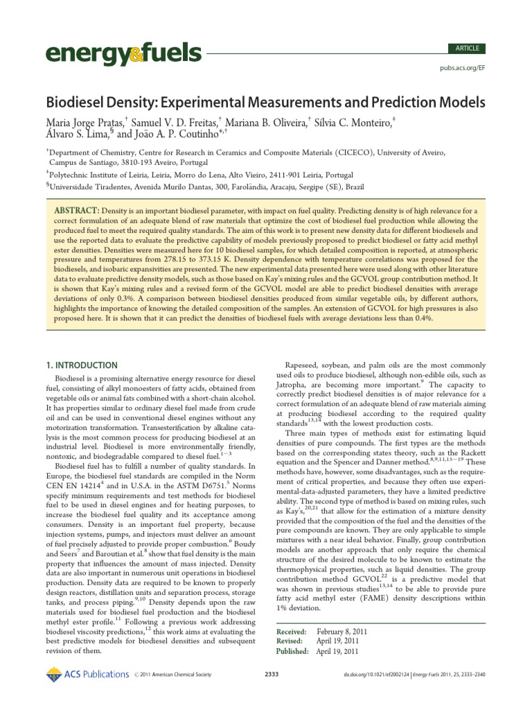 Biodiesel Density Models | PDF | Biodiesel | Diesel Fuel