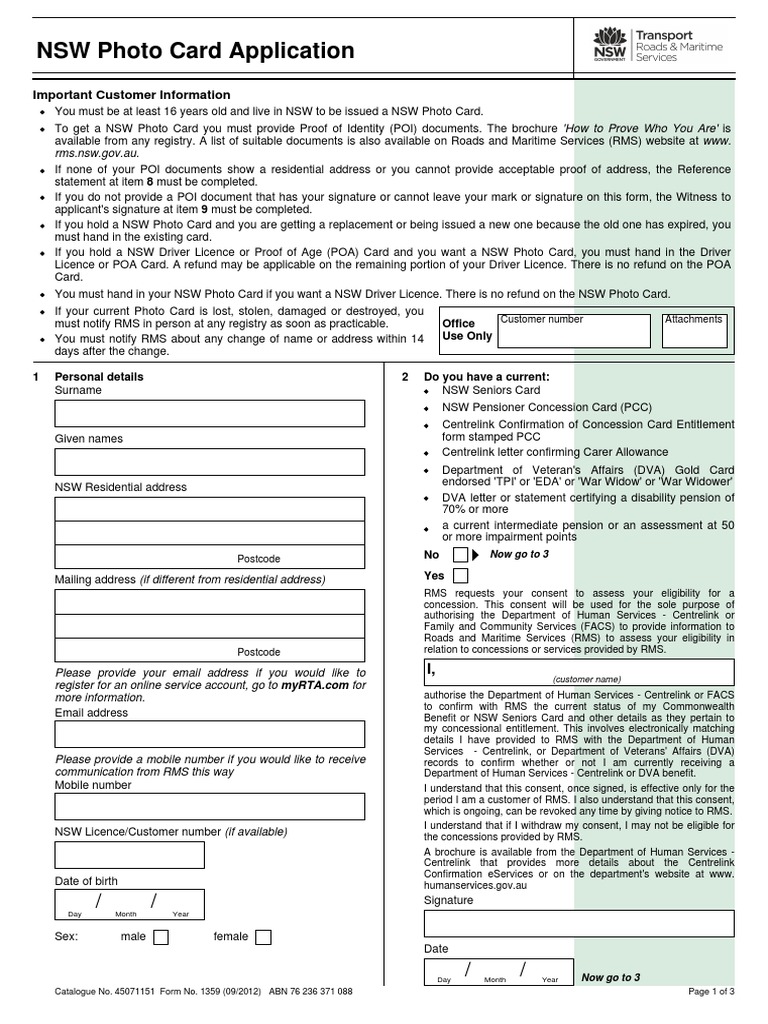 NSW Photo Card Application Guide | PDF | Identity Document | Driver's ...