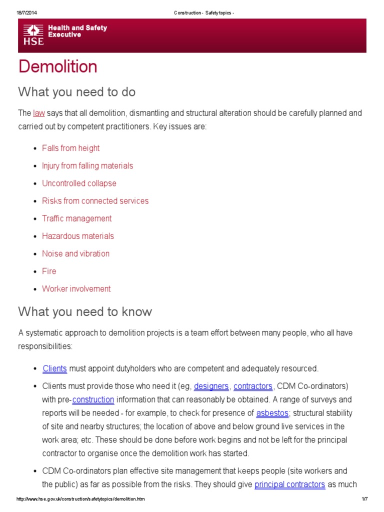 Construction - Safety Topics -Demolition | Demolition | Occupational ...