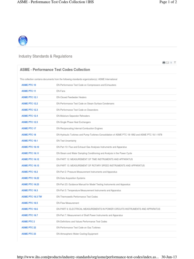 List of ASME PTC Codes and Their Respective Titles | PDF | Energy Technology | Energy Conversion