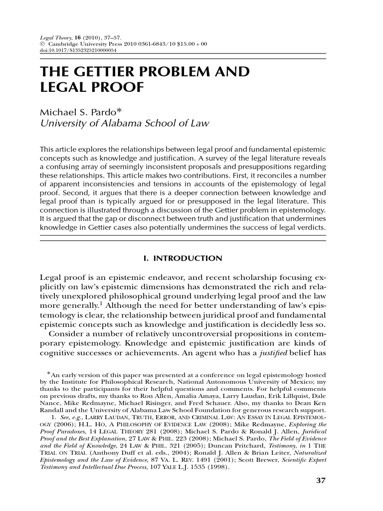 2 the Gettier Problem and Legal Proof | Epistemology | Evidence