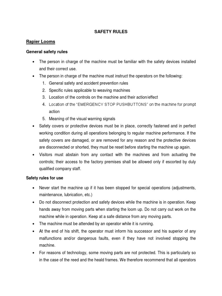 Machine Safety Rules | PDF | Weaving | Manufactured Goods