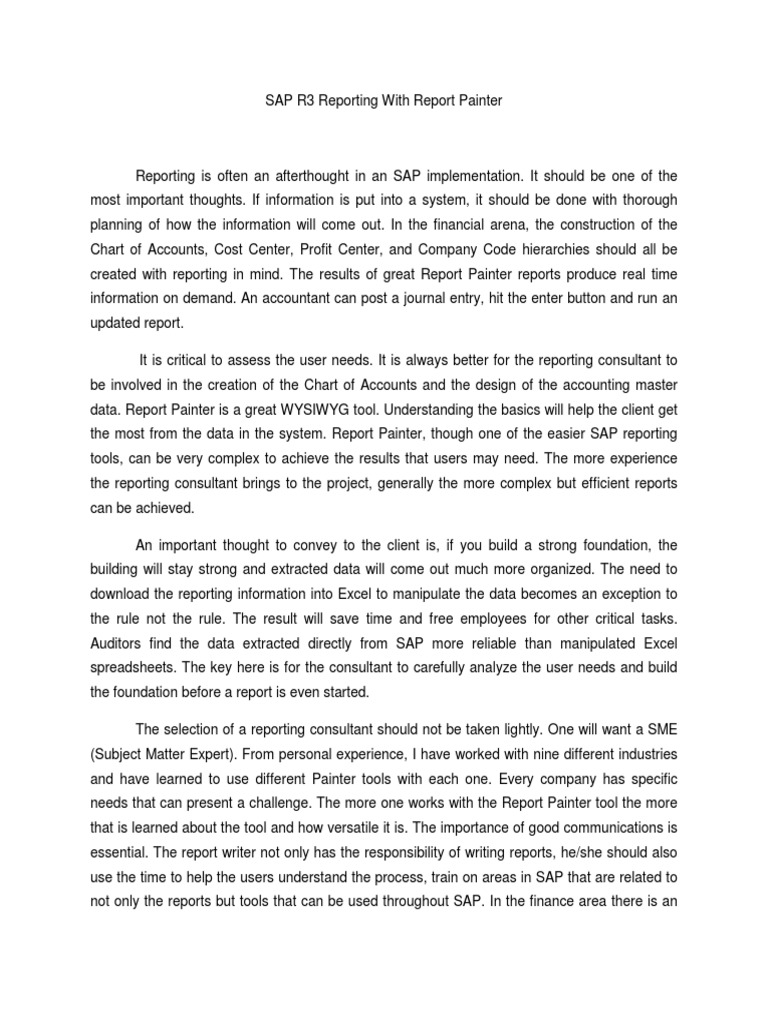 SAP R3 Reporting With Report Painter | PDF | Consultant | Microsoft Excel