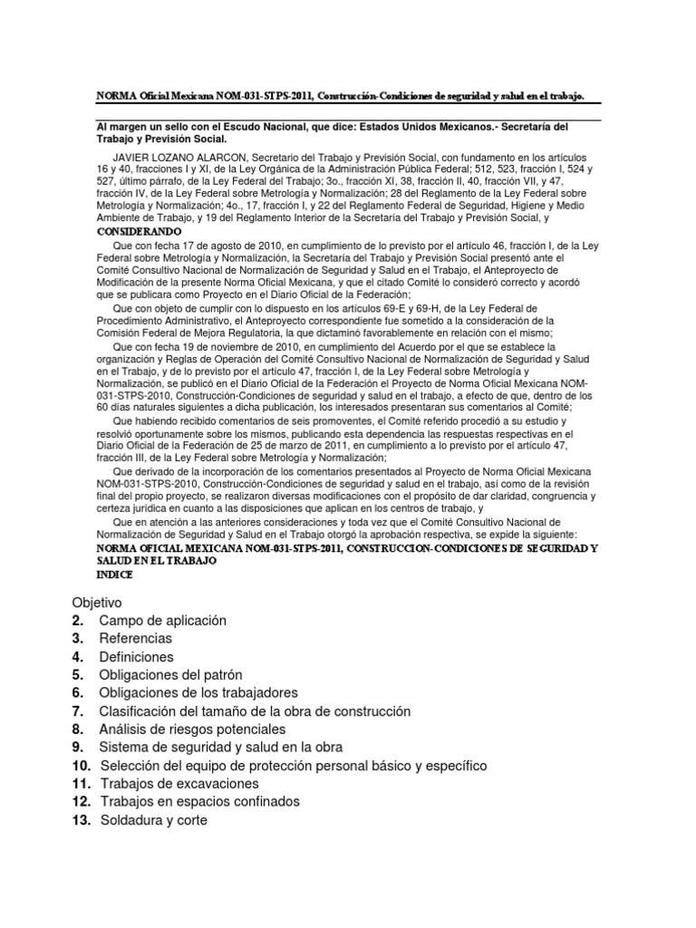 NORMA Oficial Mexicana NOM31 | PDF | La seguridad | Excavación ...
