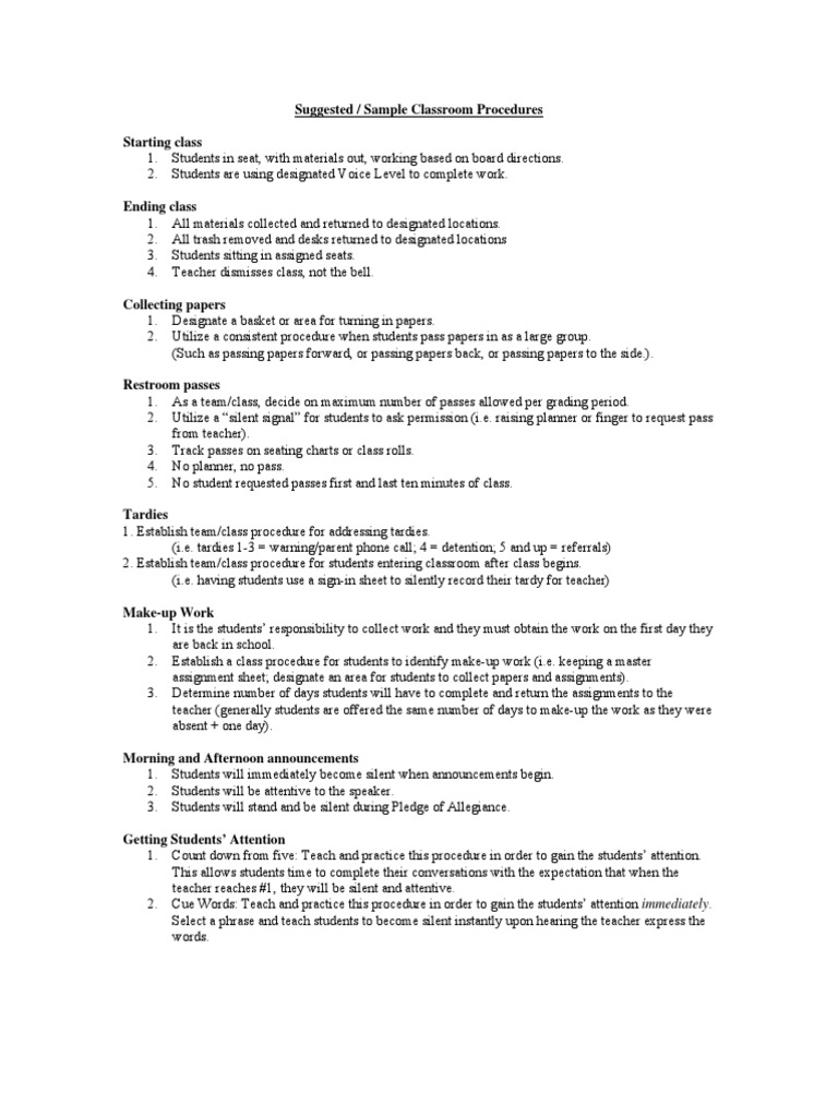 Policies and Procedures Sample | PDF | Teachers | Classroom