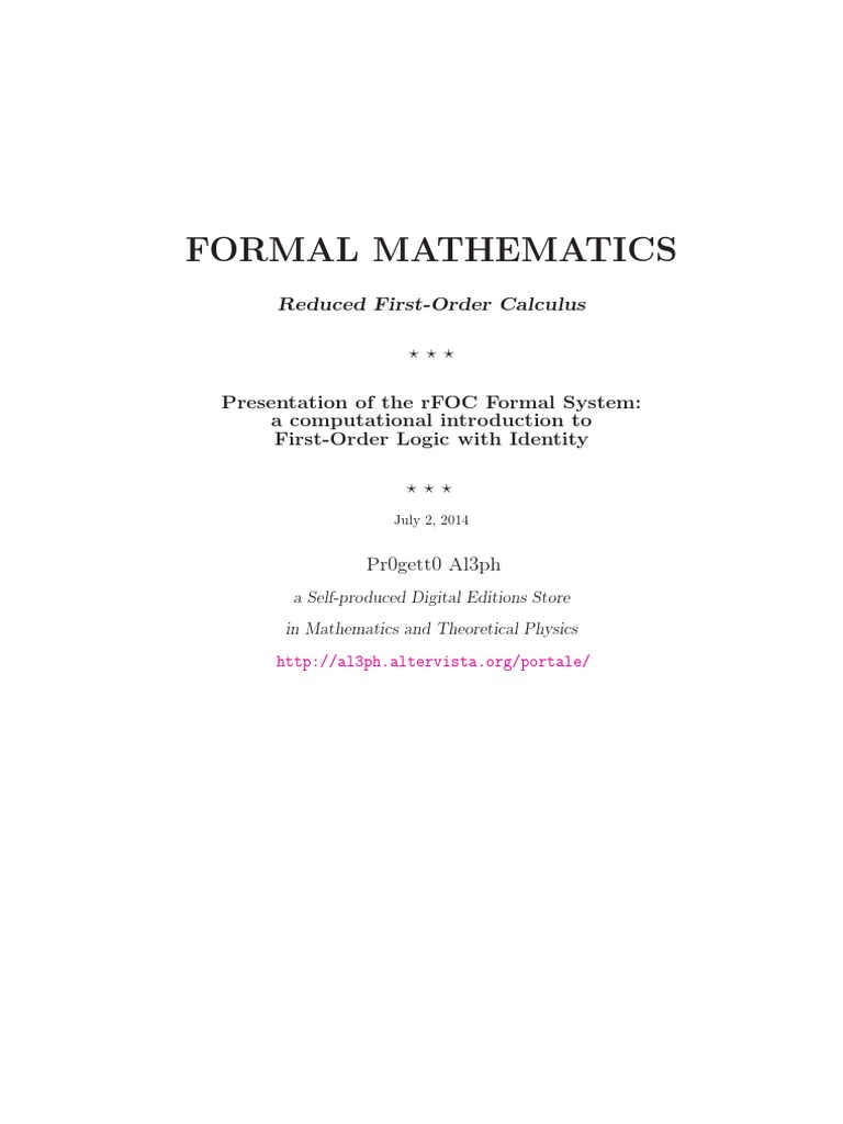 Formal Mathematics: Reduced First-Order Calculus | PDF | First Order ...