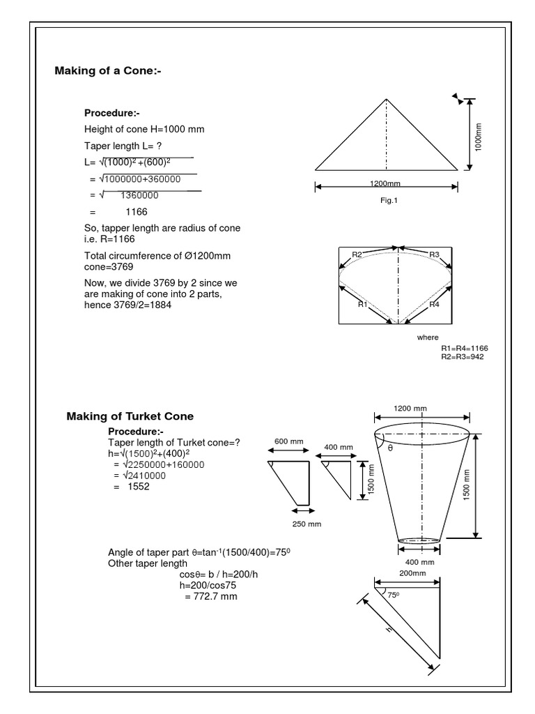Making of A Cone:-: Procedure | PDF | Angle | Trigonometric Functions