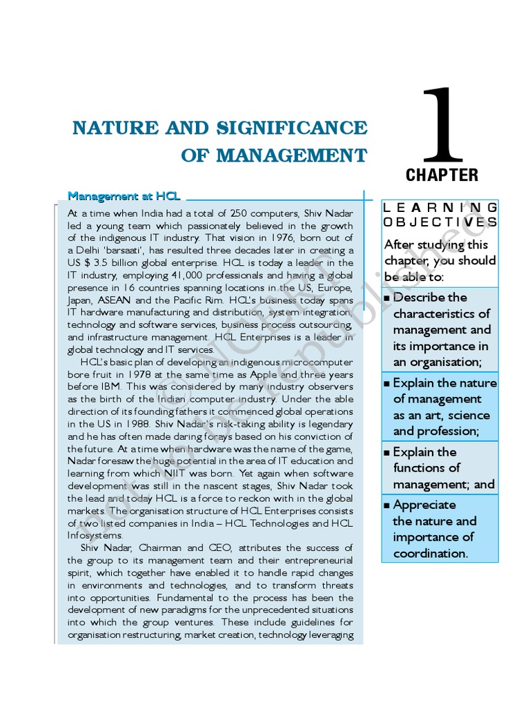 Chapter 1 - Nature and Significance of Management | PDF | Profession ...
