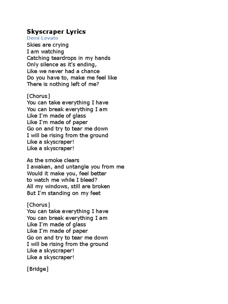 Skyscraper Lyrics: Demi Lovato | PDF