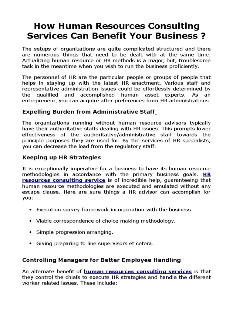 How Human Resources Consulting Services Can Benefit Your Business ...