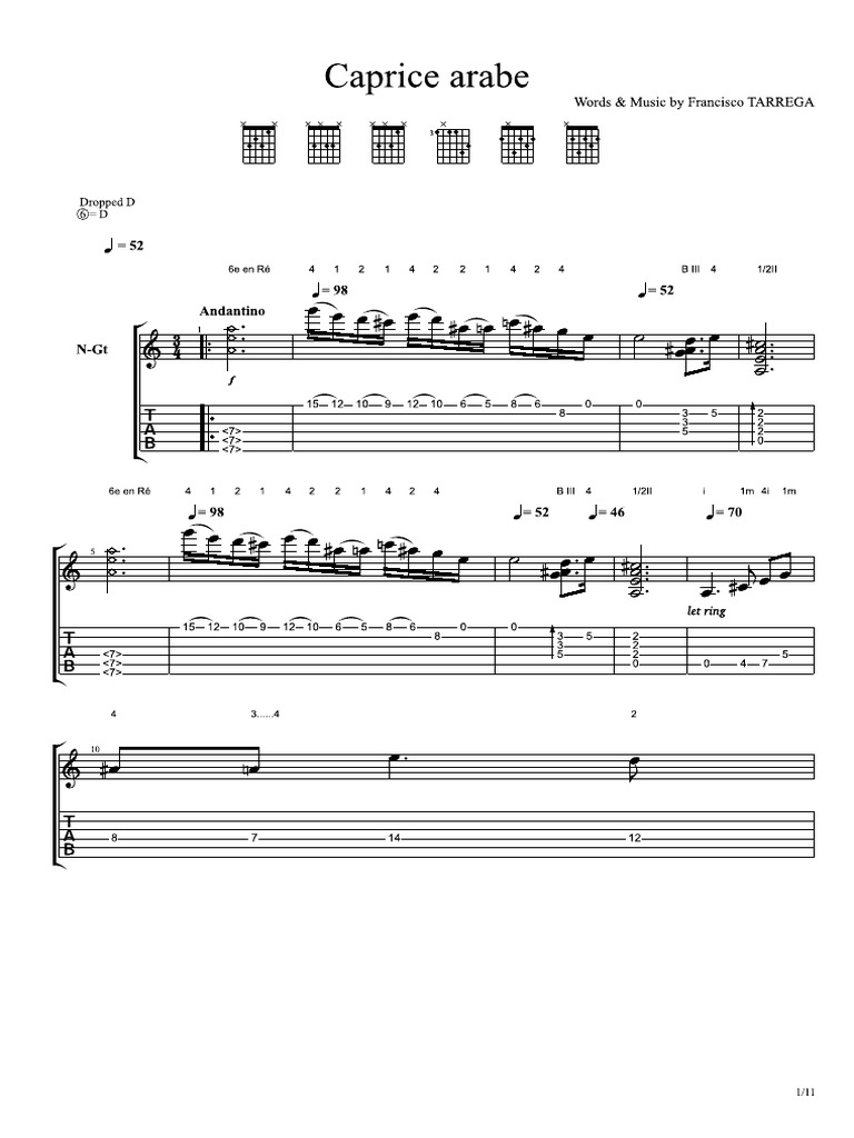 Francisco Tarrega - Capricho Arabe - Guitar Tab | PDF