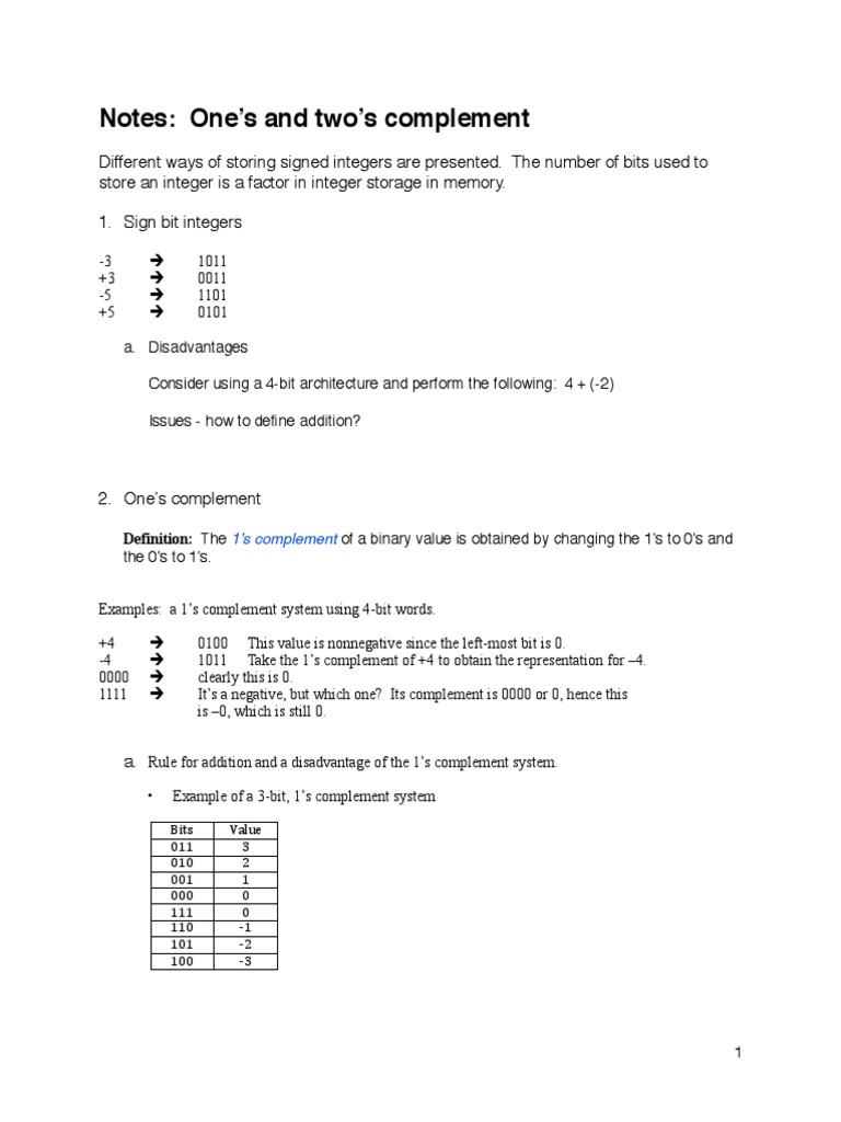 Notes Ones Twos Complement | PDF | Central Processing Unit | Bit