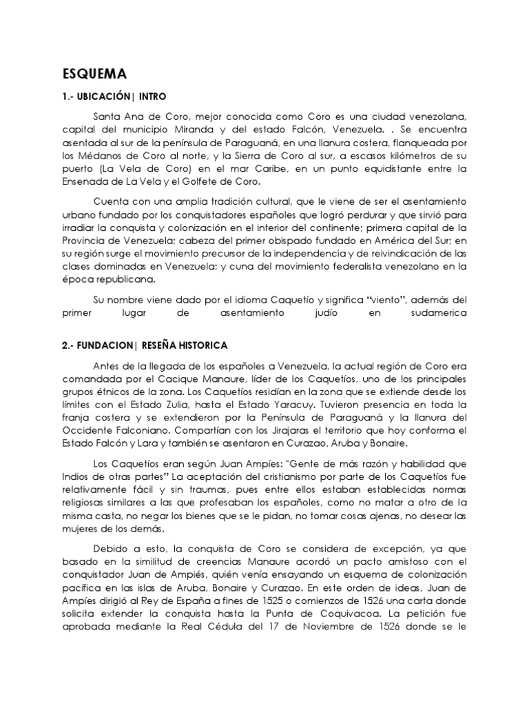 Mapa y Historia de Coro, Venezuela | PDF