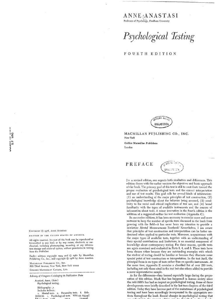 Anne Anastasi - Psychological Testing | PDF | Psychological Testing ...