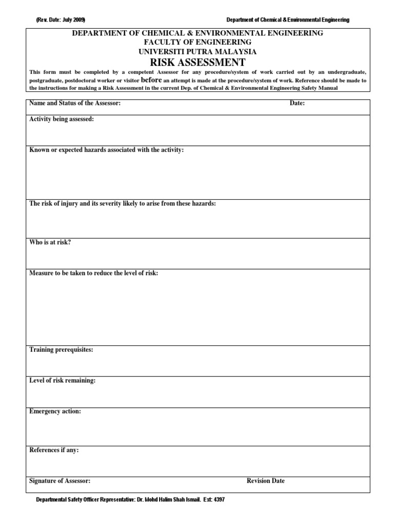 Kitchen Risk Assessment Template | PDF