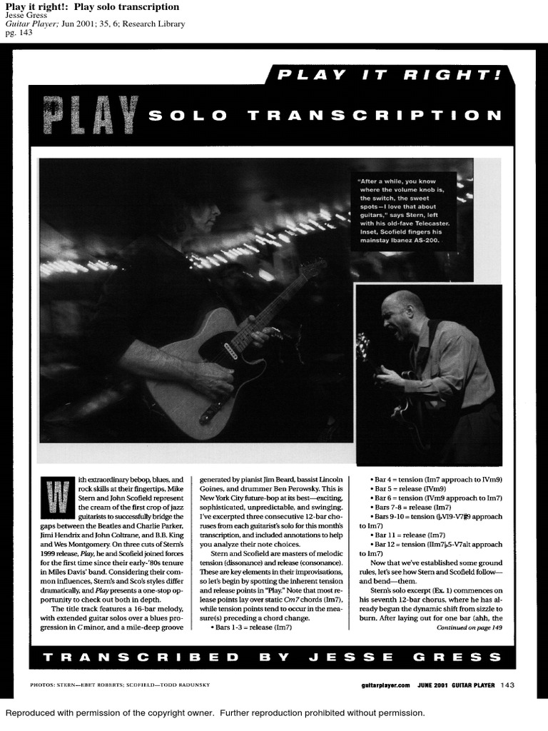 Play Mike Stern - Scofield Solo Transcription (Jazz Guitar) | PDF