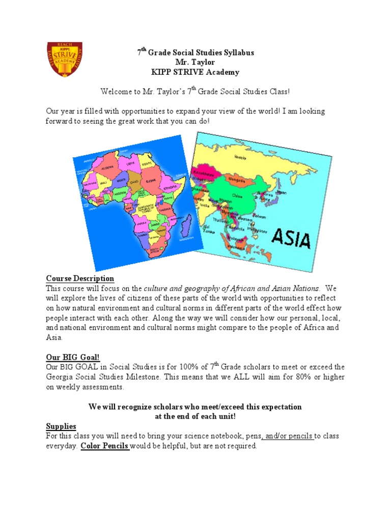 7th Grade Social Studies Syllabus | PDF | Homework | Norm (Social)