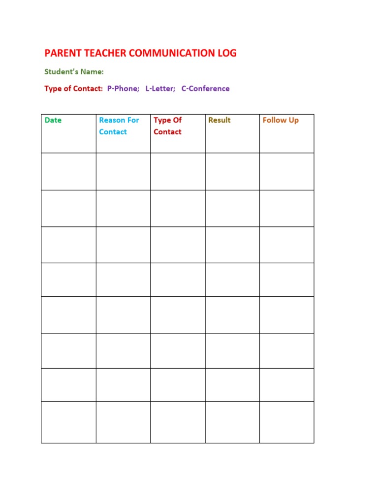 Parent-Teacher Communication Log | PDF