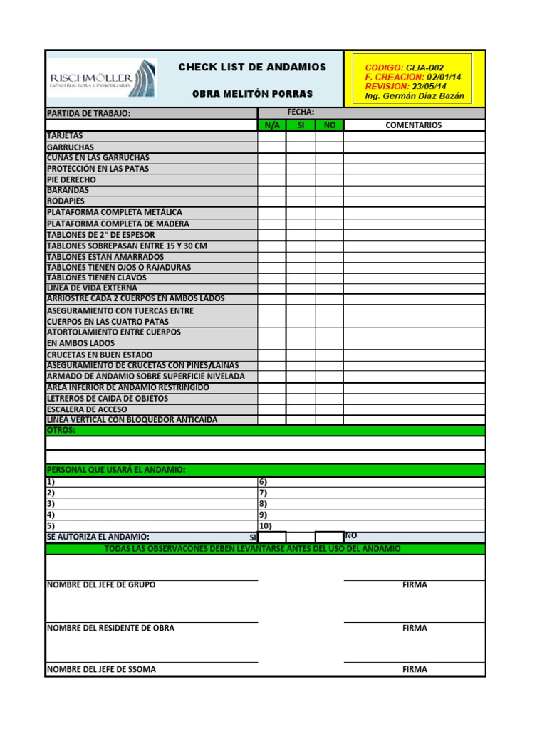 Check List de Andamios - Tramontana