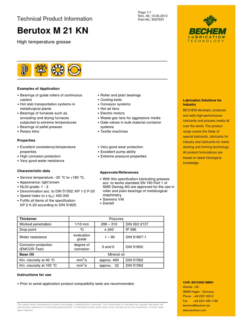 Bechem Berutox M 21 KN 9007601 (GB) | PDF | Lubricant | Bearing (Mechanical)