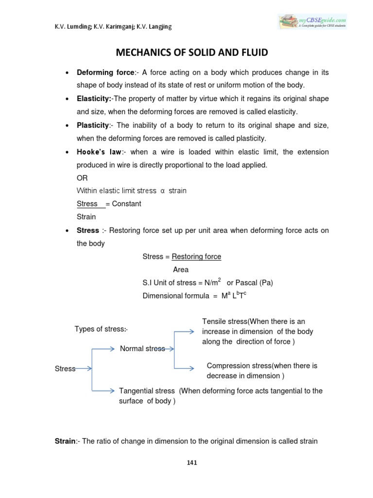 11 Physics Notes 07 Properties of Bulk Matter | PDF | Elasticity ...