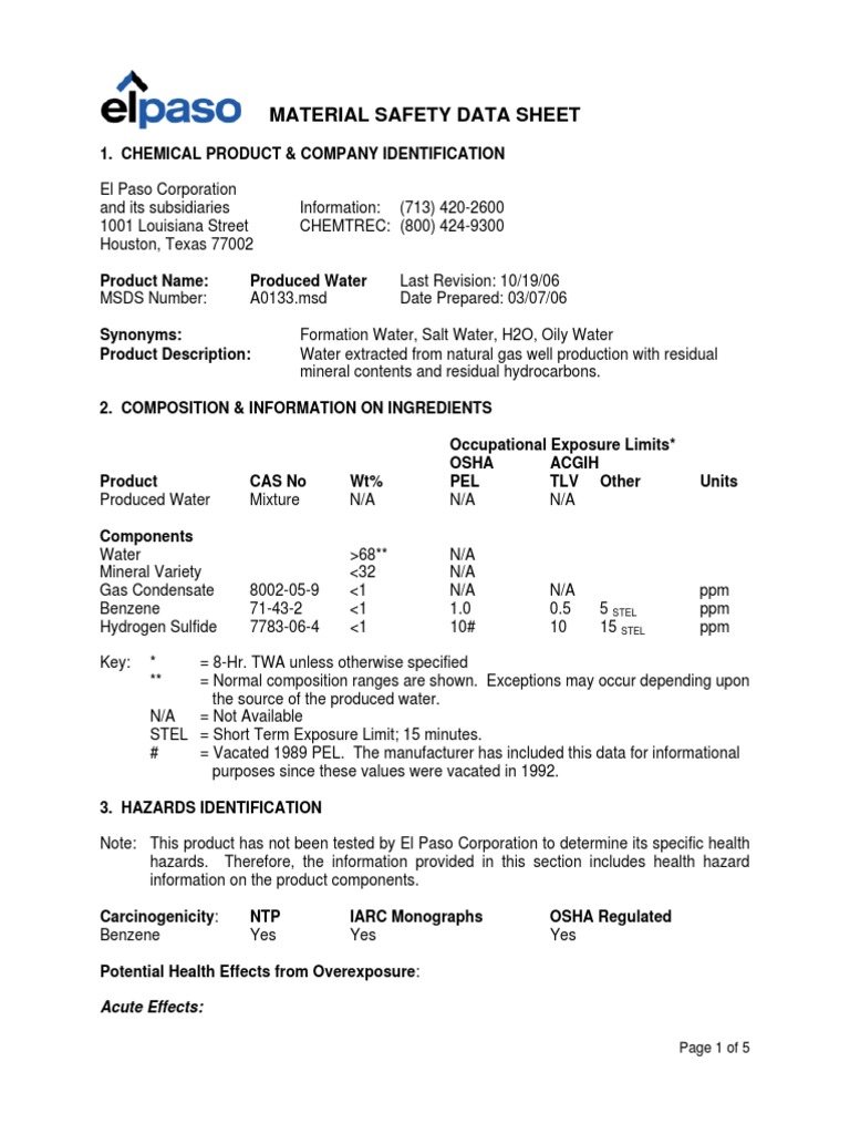 MSDS - 3 Produced Water - Typical | PDF | Firefighting | Fires