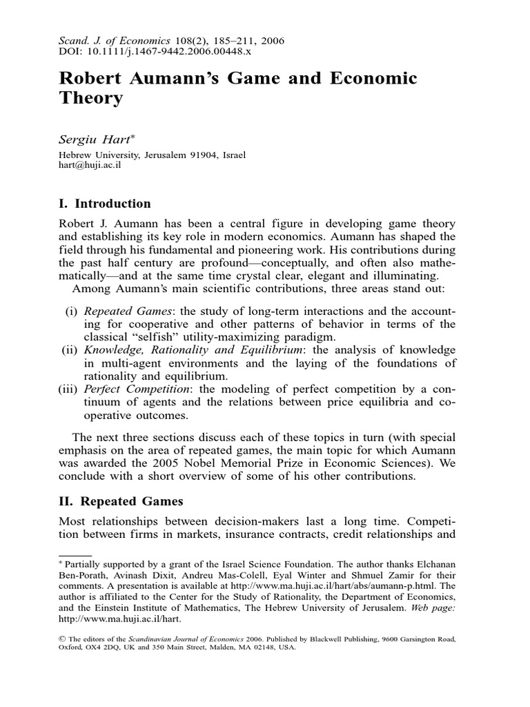 Robert Aumann | PDF | Matrix (Mathematics) | Game Theory Robert Aumann | PDF | Matrix (Mathematics) | Game Theory