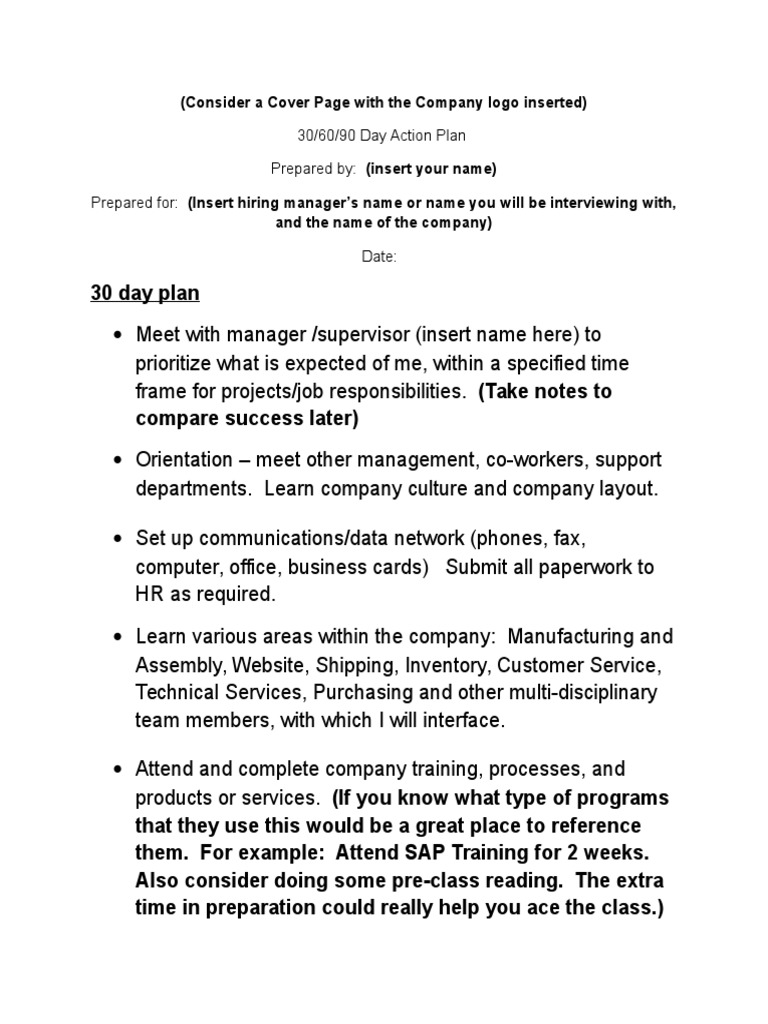 30 60 90 Day Plan Summary Pdf Business Computing