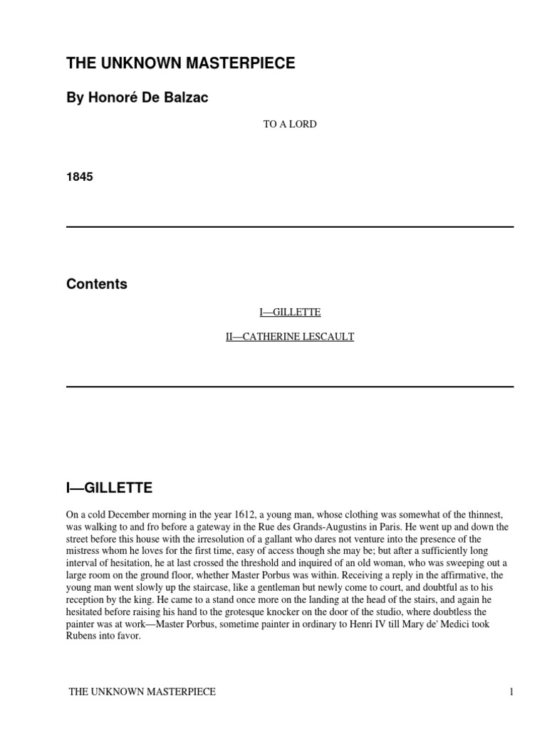 The Unknown Masterpiece1845 by Balzac, Honoré De, 1799-1850 | PDF ...