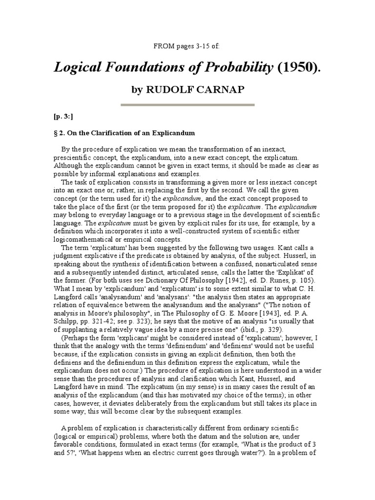 Carnap, Logical Foundations of Probability | PDF | Definition | Temperature