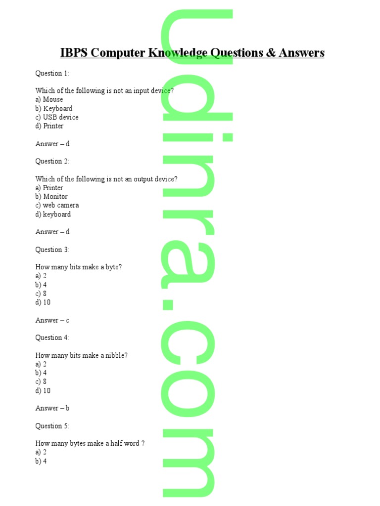 Ibps Computer Questions Answers | PDF