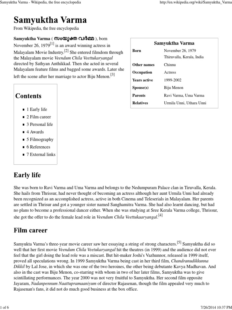 Samyuktha Varma - Wikipedia, The Free Encyclopedia | PDF | Cinema Of ...