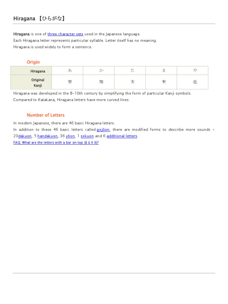 HIRAGANA (Gojuon, Dakuon, Handakuon, Yoon, Sokuon and Additional ...
