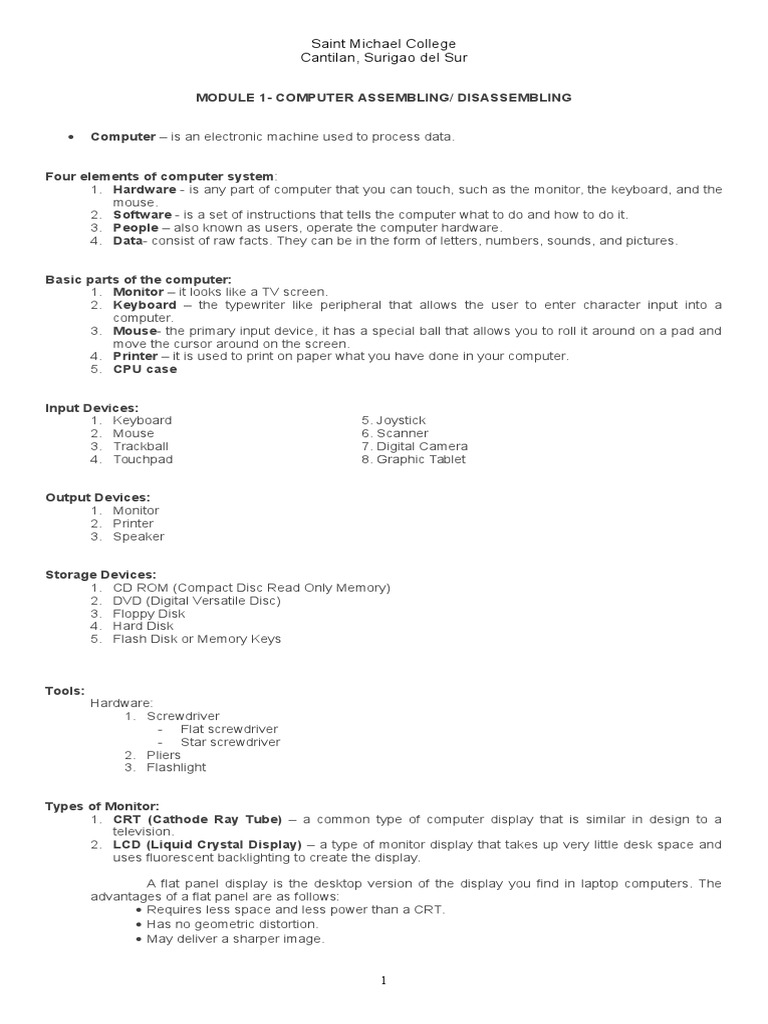 Module 1 - Assembling Disassembling | PDF | Electrical Connector | Printer (Computing)