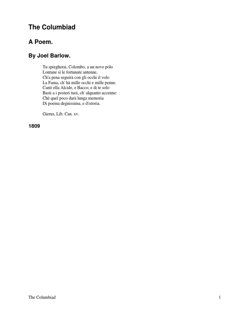 The Columbiad by Barlow, Joel, 1754-1812 | PDF | Christopher Columbus ...