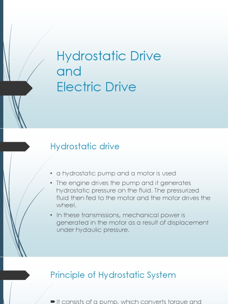 Hydrostatic and Electric Drive | PDF | Transmission (Mechanics) | Engines