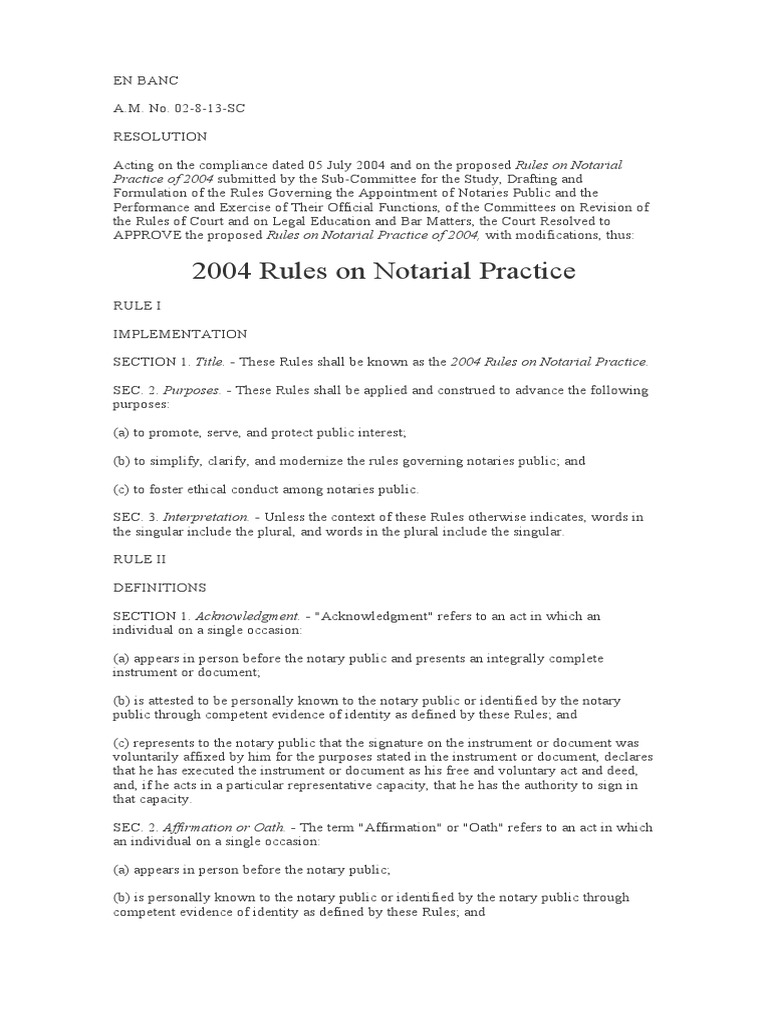 2004 Rules On Notarial Practice: Practice of 2004 Submitted by The Sub ...