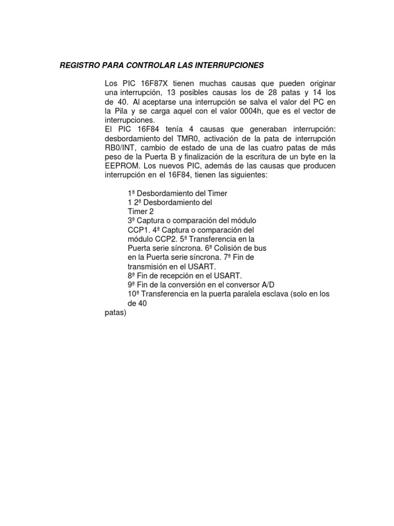 Registro para Controlar Las Interrupciones | PDF | Microcontrolador | Poco