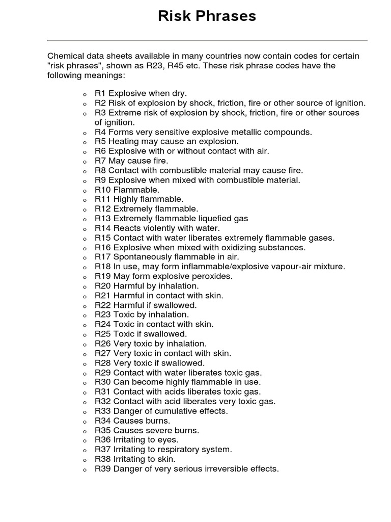 Risk Phrases | PDF | Explosive Material | Flammability