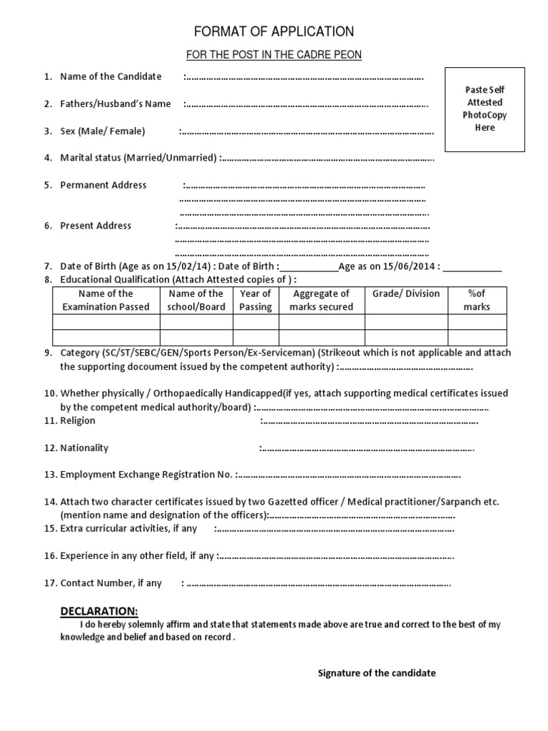 Format of Application For Peon | Download Free PDF | Social ...