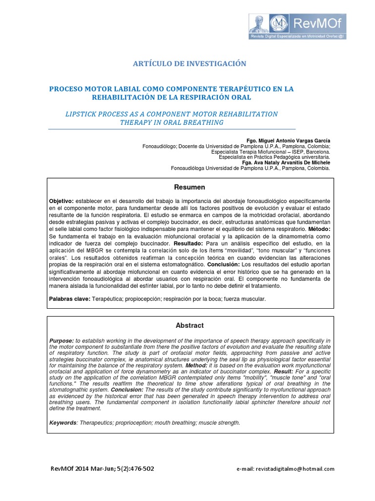 Proceso Motor Labial Como Componente Terapéutico en La Rehabilitación ...