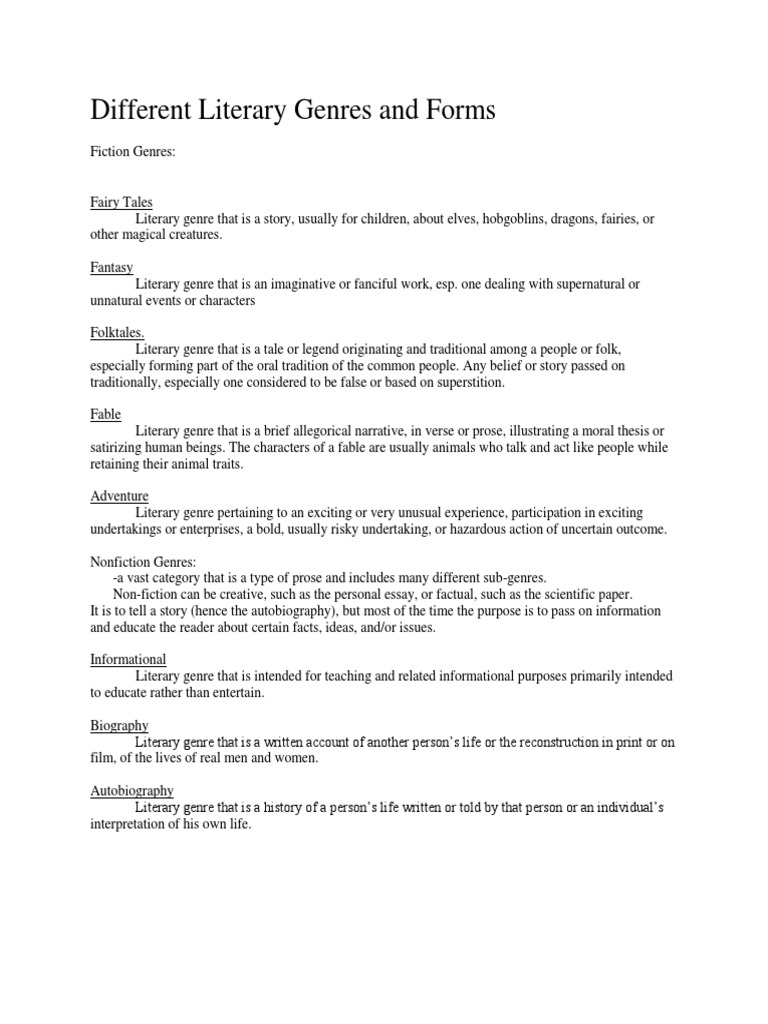 Different Literary Forms and Genres | PDF | Poetry | Fairy Tales