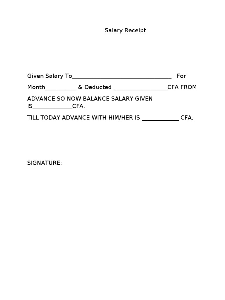 Salary Receipt and Advance Deduction | PDF