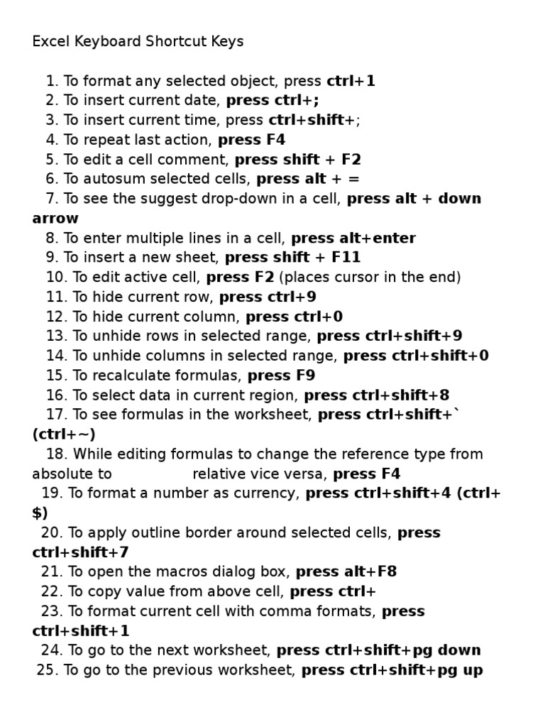 Excel Keyboard Shortcut Keys | PDF | Microsoft Excel | Computer Keyboard