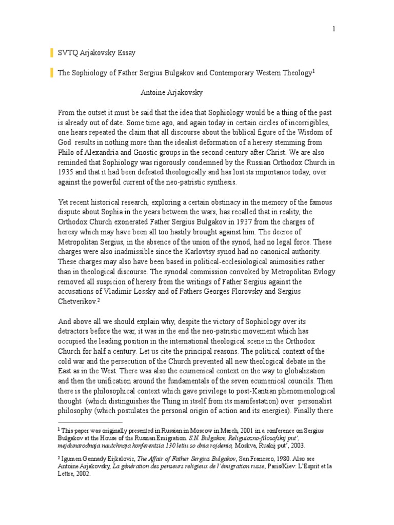 The Sophiology of Father Sergius Bulgakov and Contemporary Western ...