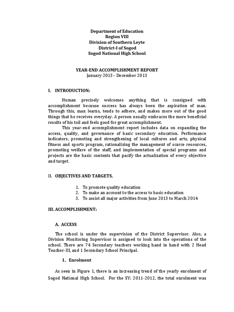 Year-End Accomplishment Report 2014 | PDF | Teachers | Curriculum