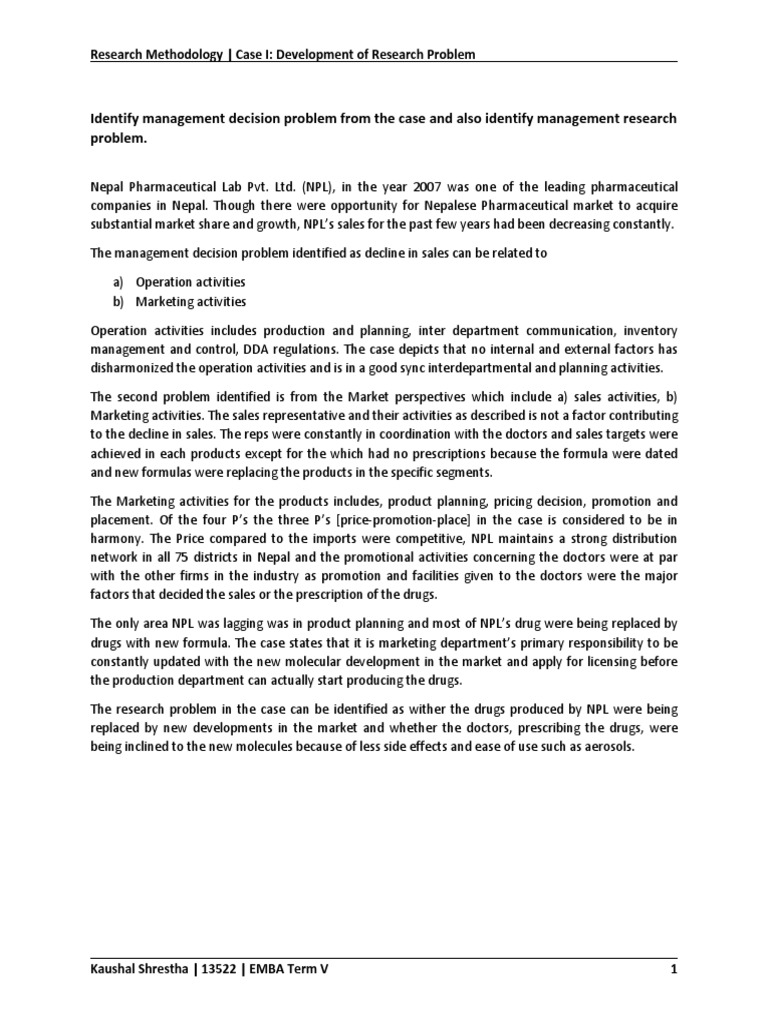 Identify Management Decision Problem From The Case and Also Identify ...