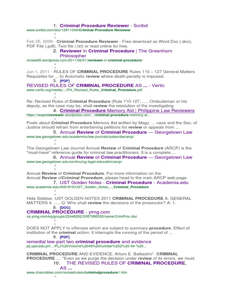 Criminal Procedure Review Guide | PDF | Criminal Procedure In South ...