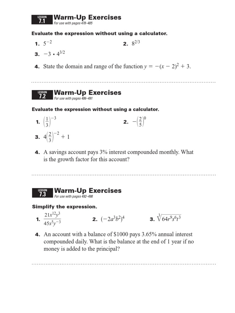Chapter 7 Warm Ups | PDF | Teaching Methods & Materials